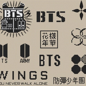 BTS Logo Sampler PDF Pattern Cross Stitch Primitive DMC 310 Instant ...