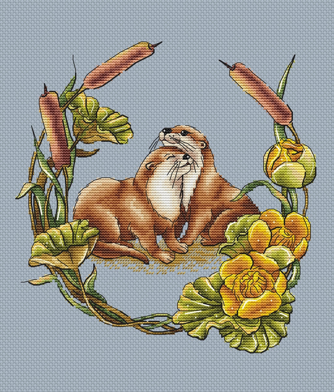 Otter Couple Cross Stitch Pattern, Woodland Animal Love Embroidery ...