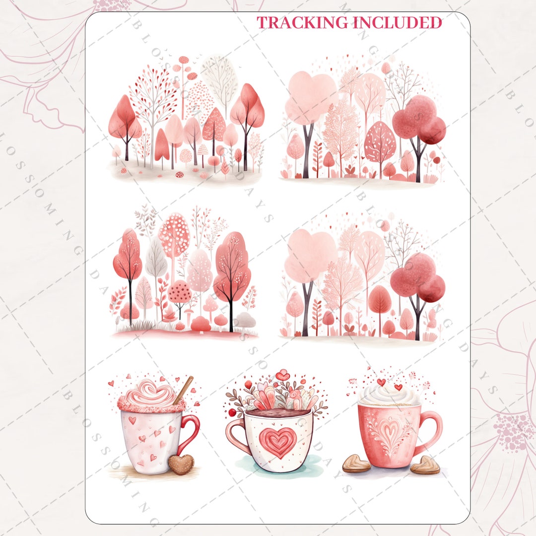 Cute Valentine Day Hearts Tree Border Frame, Coffee Aesthetic Journal ...