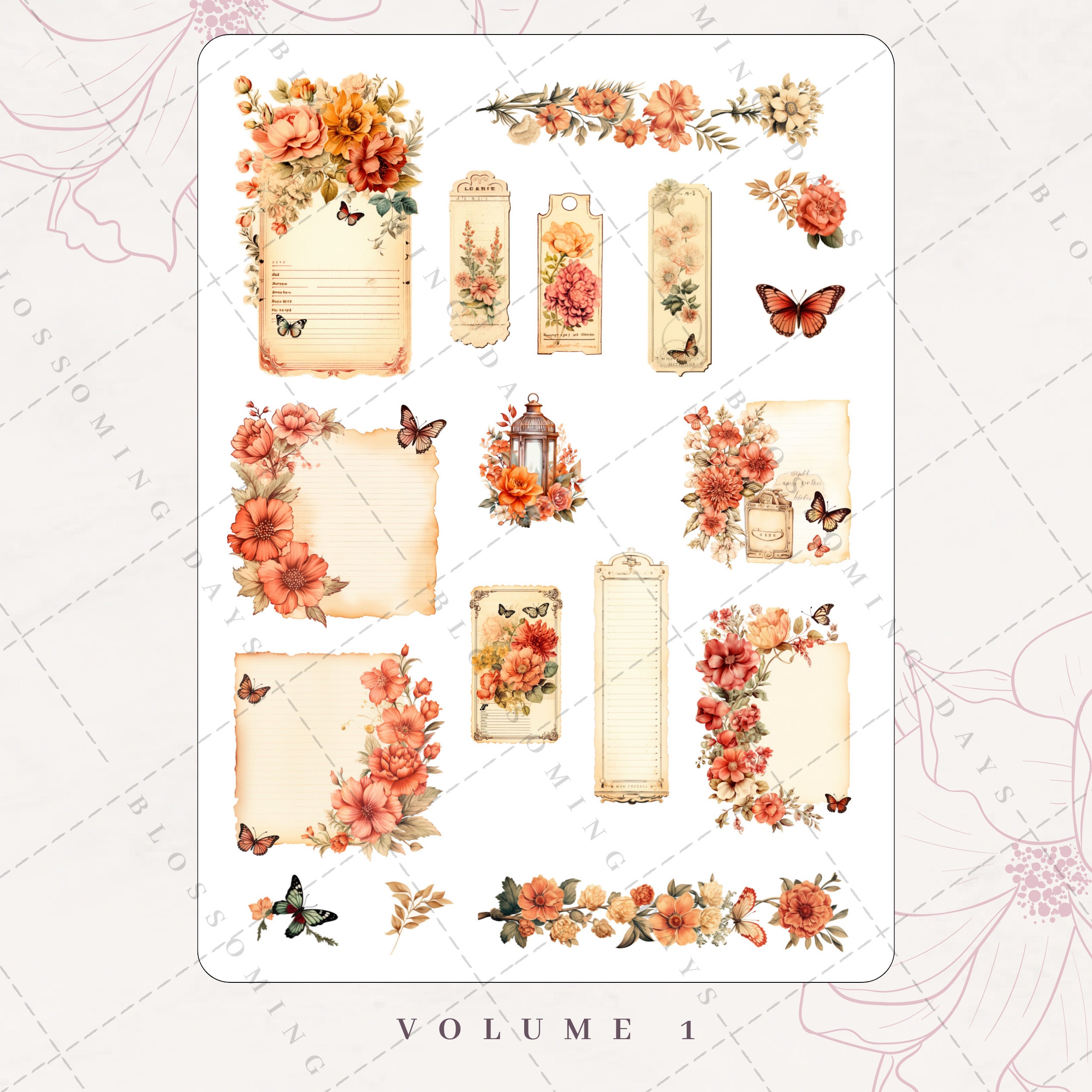 Autumn Fall Foliage Butterfly Frame Floral Decorative Aesthetic Journal ...