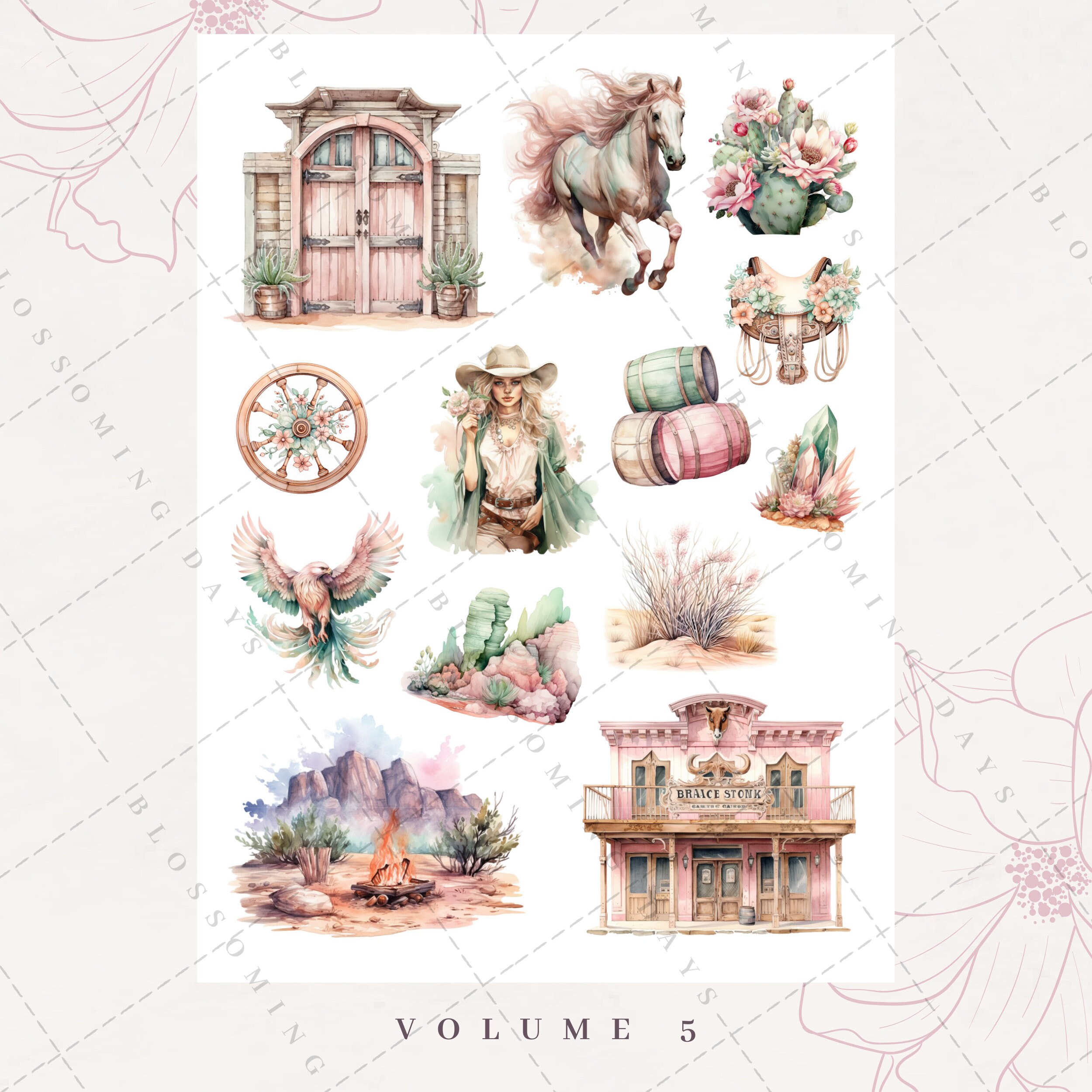 Watercolor Cowboy Cowgirl Theme, Horse, Barn, Cactus, Wild Wild West ...