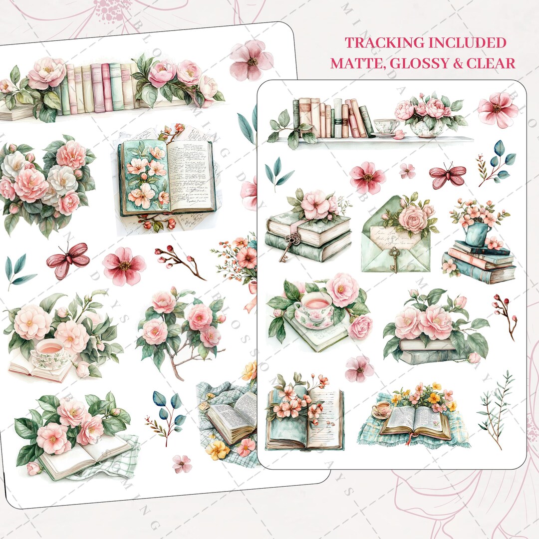Cute Boho Floral, Romantic, Cottagecore, Reading, Stacked Books ...