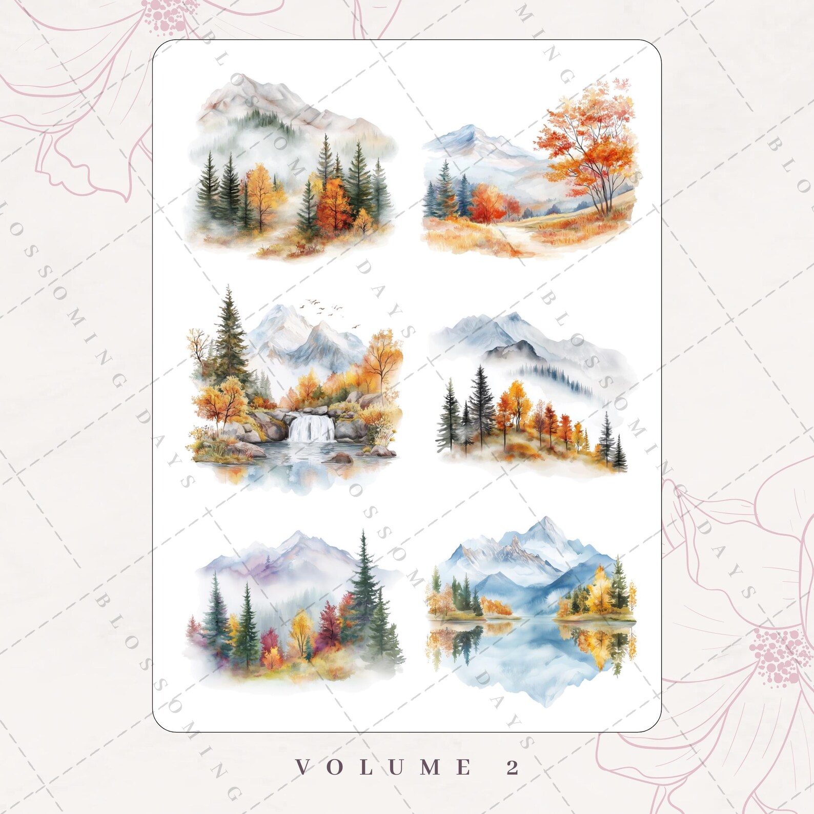 Foggy Nature Landscape, Mountain and Lake View, Fall Autumn, Decorative ...