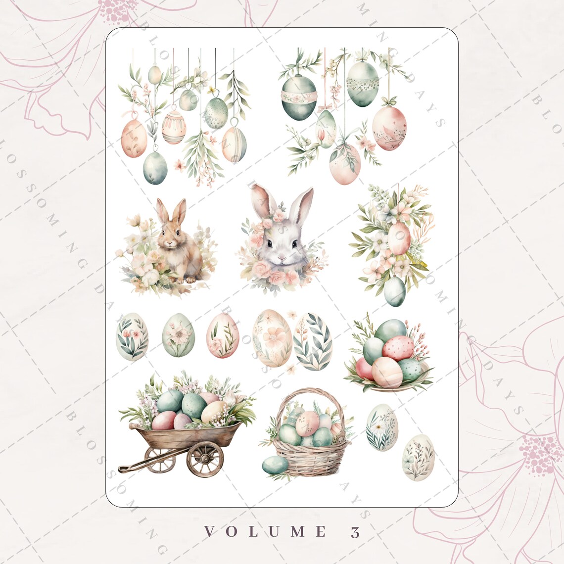 Cute Watercolor Pastel Easter Eggs, Dreamy, Baby Bunny, Lamb Decorative ...