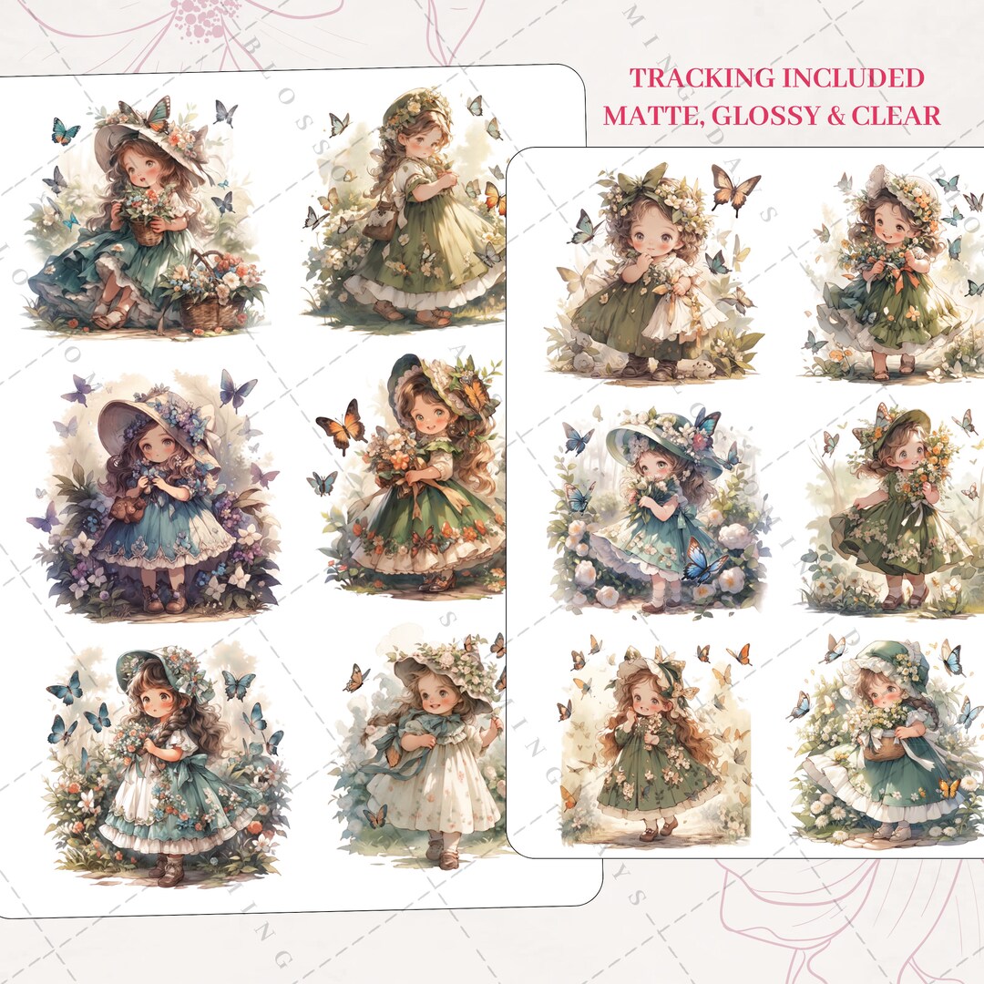 Kawaii Chibi Girl Walk in Garden, Butterfly, Dreamy, Cute Decorative ...
