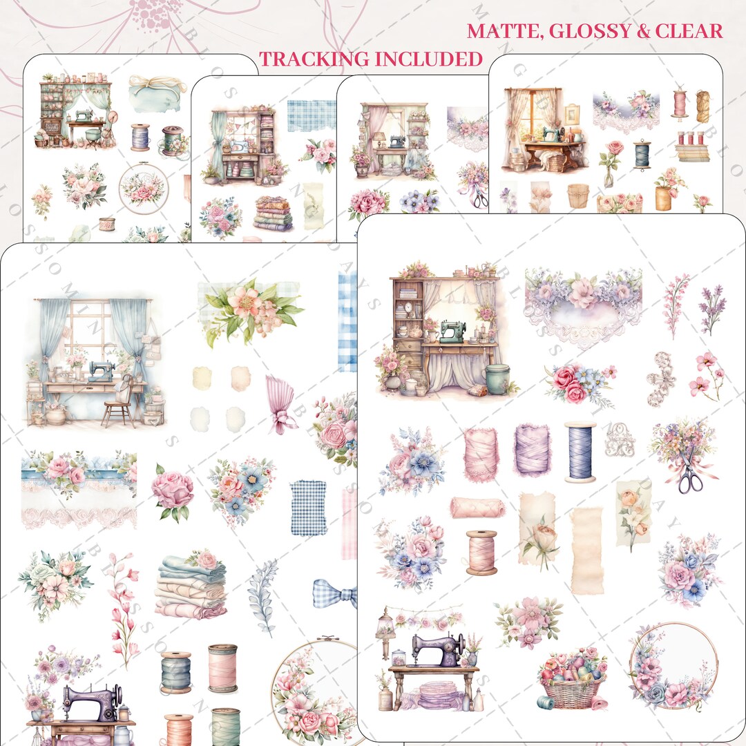 Shabby Chic Sewing Machine Embroidery Thread Needle Hoop Ribbon Lace ...
