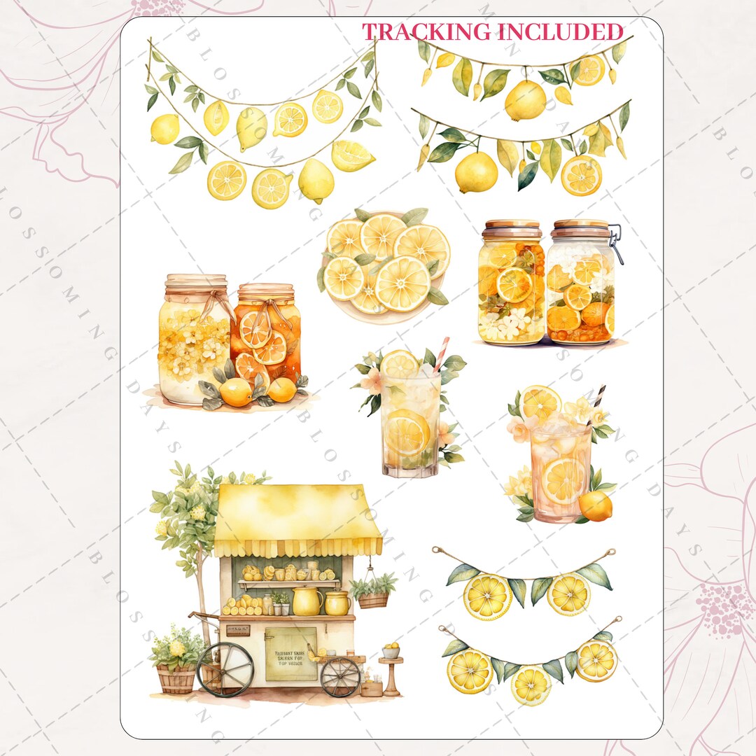 Watercolor Lemon Cart, Lemon Border, Mason Jar, Lemonade Landscapes ...