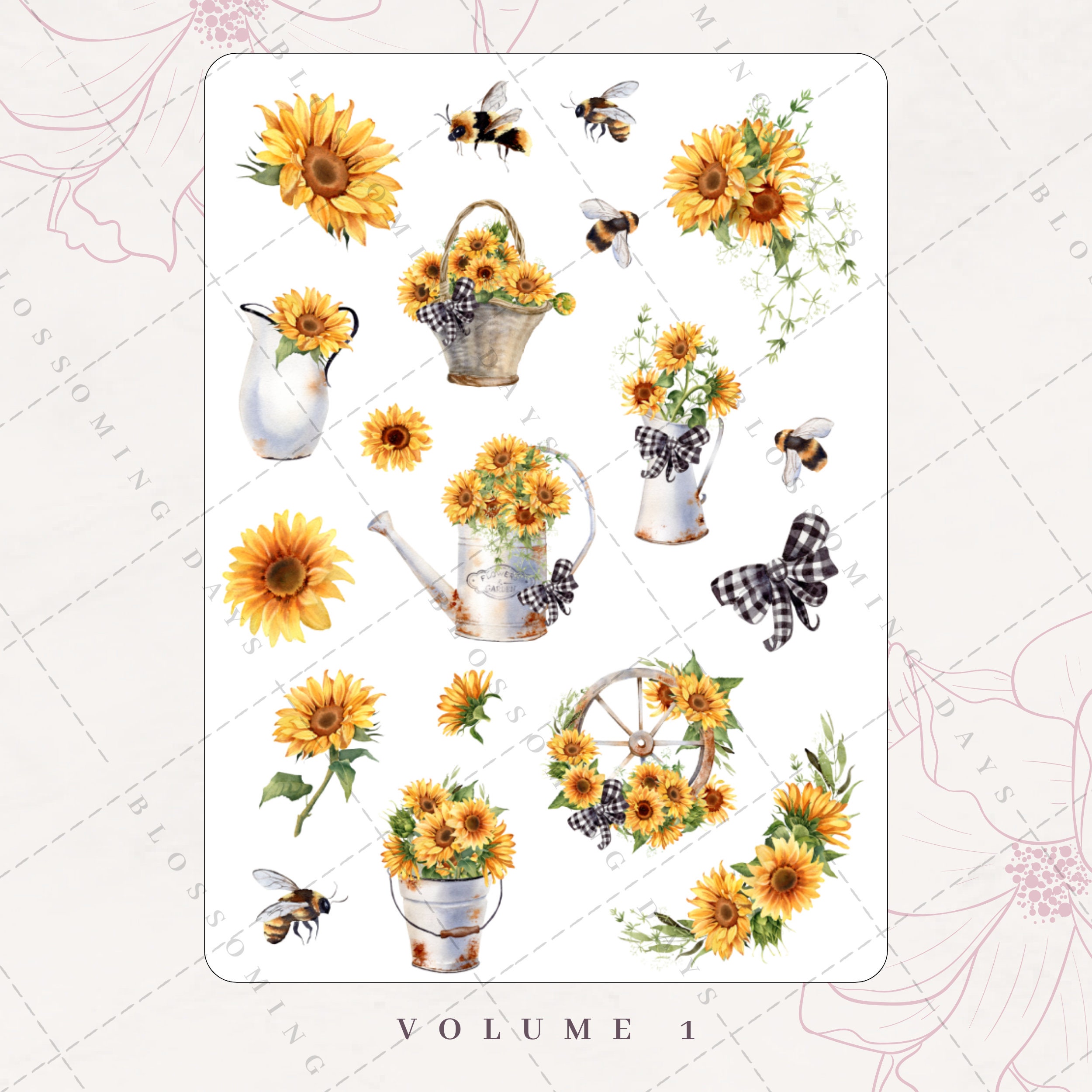 Cute Cottagecore Sunflower, Bees, Border Frame, Yellow Blossom, Garden ...