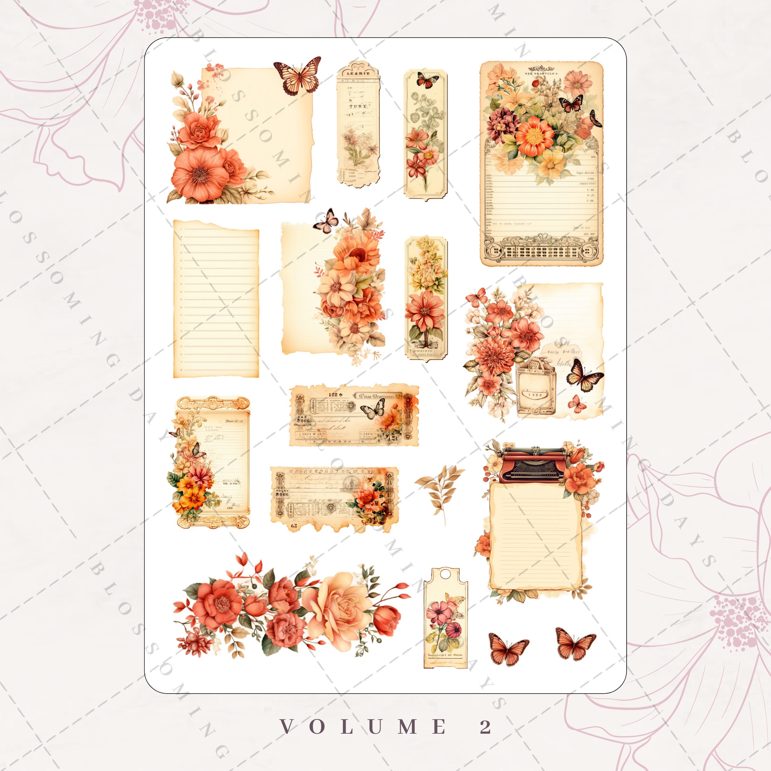 Autumn Fall Foliage Butterfly Frame Floral Decorative Aesthetic Journal ...