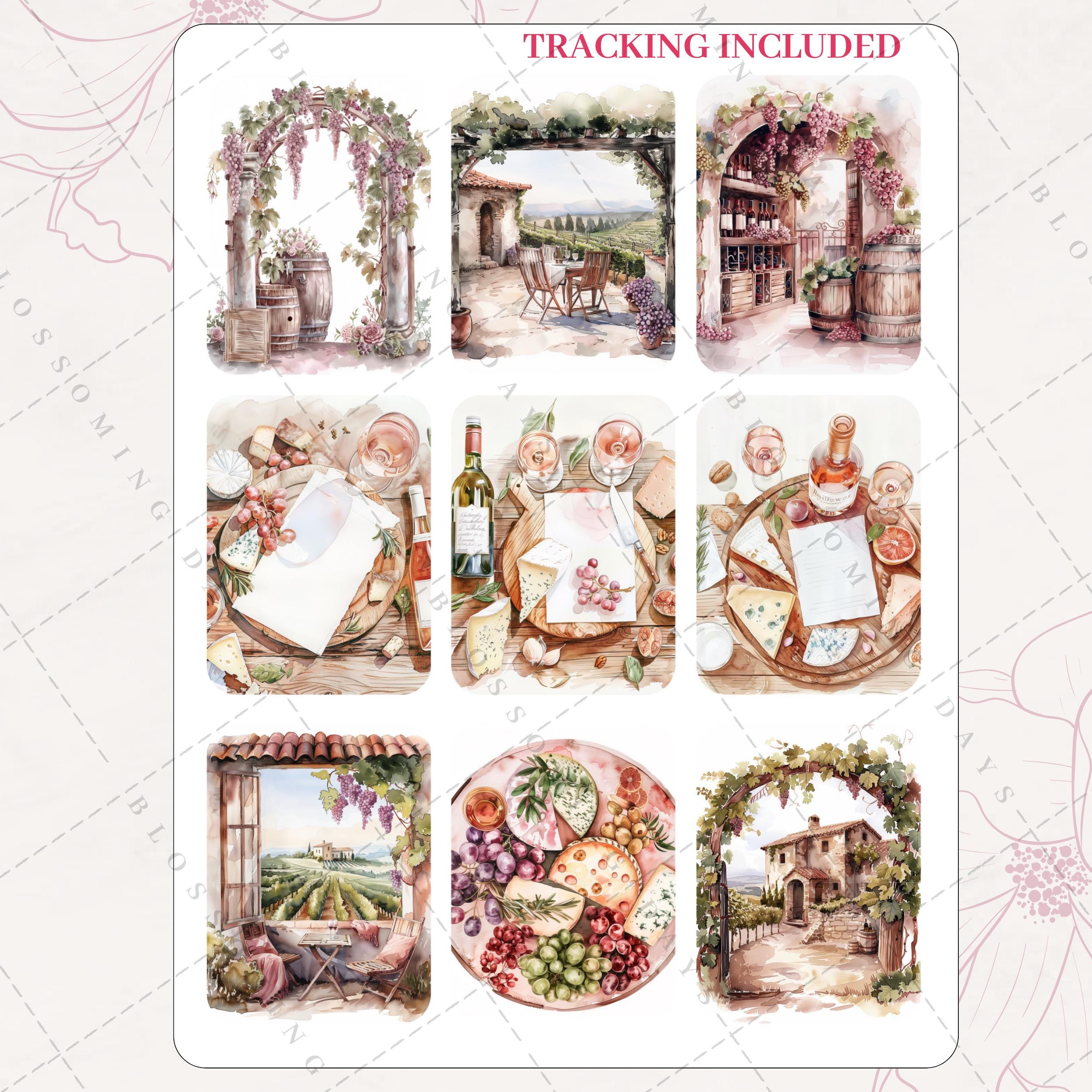 Watercolor Cute Photo Journaling, Winery Vineyard, Wine, Grape ...