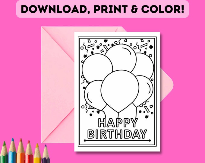 Birthday Card, Happy Birthday, Colour in Card, Instant Download ...
