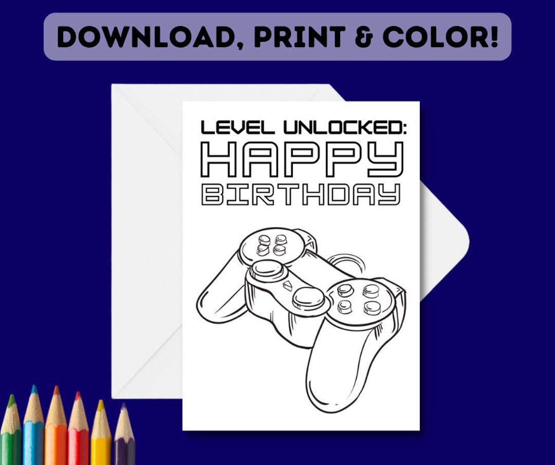 Print + Color-in Gaming Birthday Card | Children's Control Birthday ...