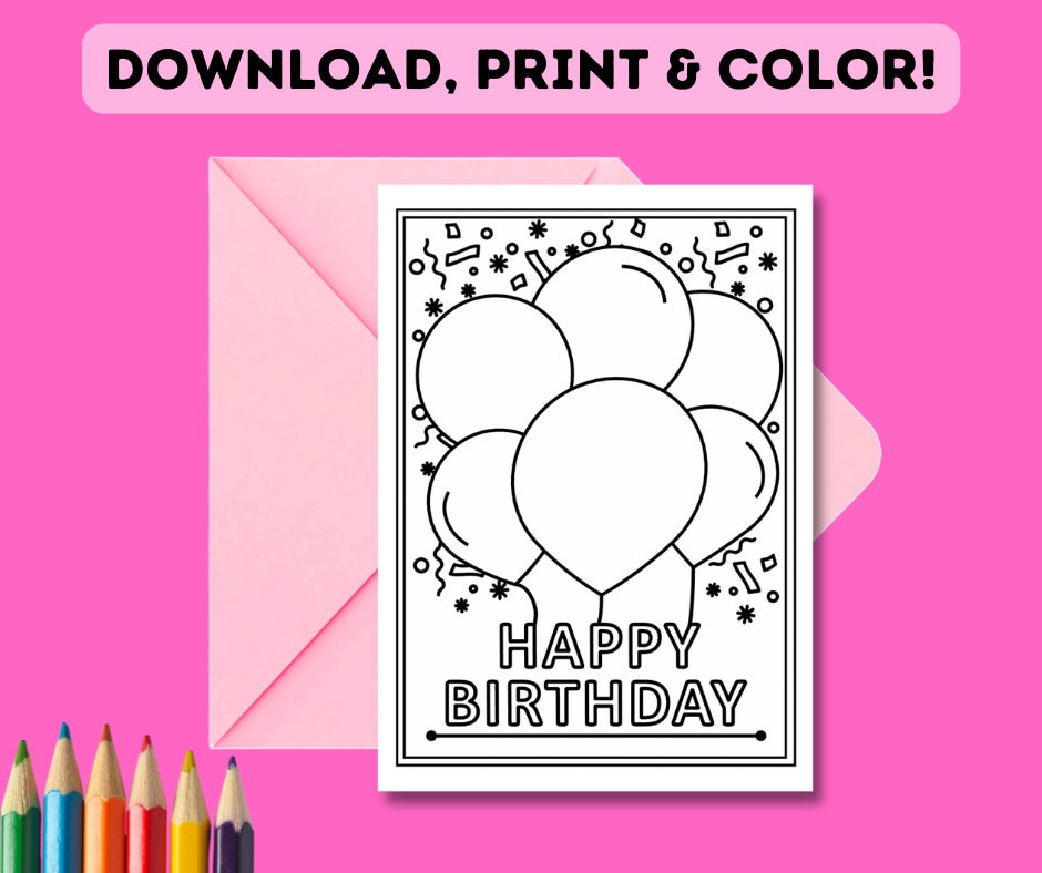 3 X PRINTABLE Color-in Birthday Cards | Children's DIY 3 Pack Assorted ...