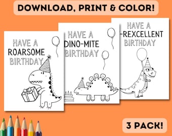 PRINTABLE Color-in Dinosaur Birthday Card | Children's DIY T-rex T ...