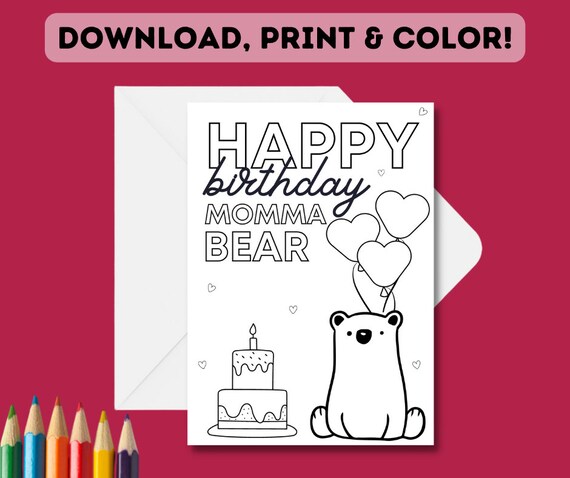 PRINTABLE Color-in Birthday Card for Mom Children's DIY | Etsy