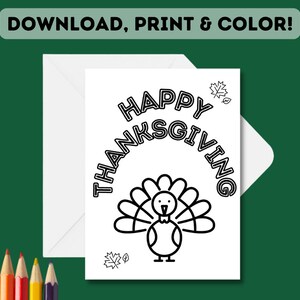 PRINTABLE Color-in Thanksgiving Card | Children's DIY Thanksgiving ...