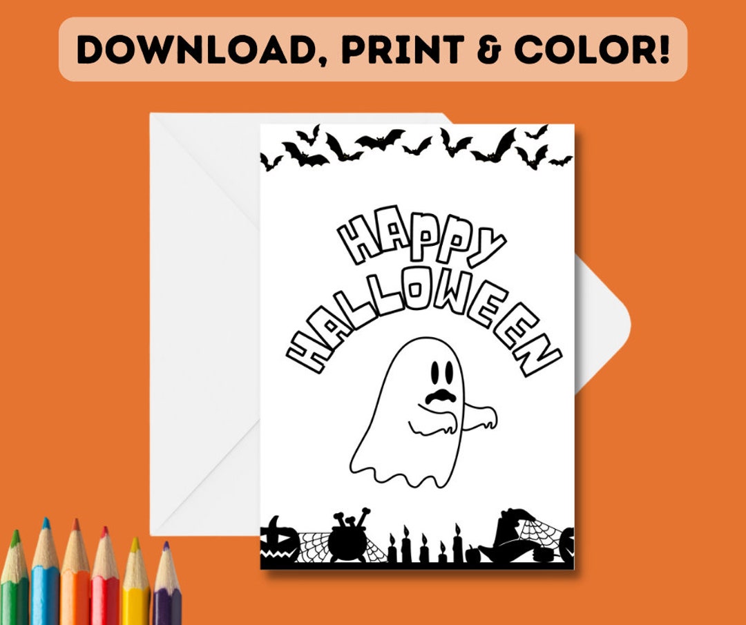 PRINTABLE Color-in Halloween Card | Children's DIY Happy Halloween ...