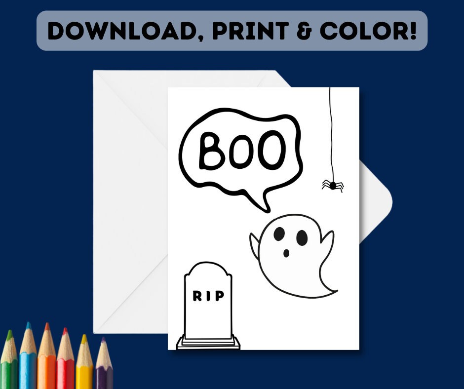 PRINTABLE Color-in Halloween Card | Children's DIY Boo Happy Halloween ...