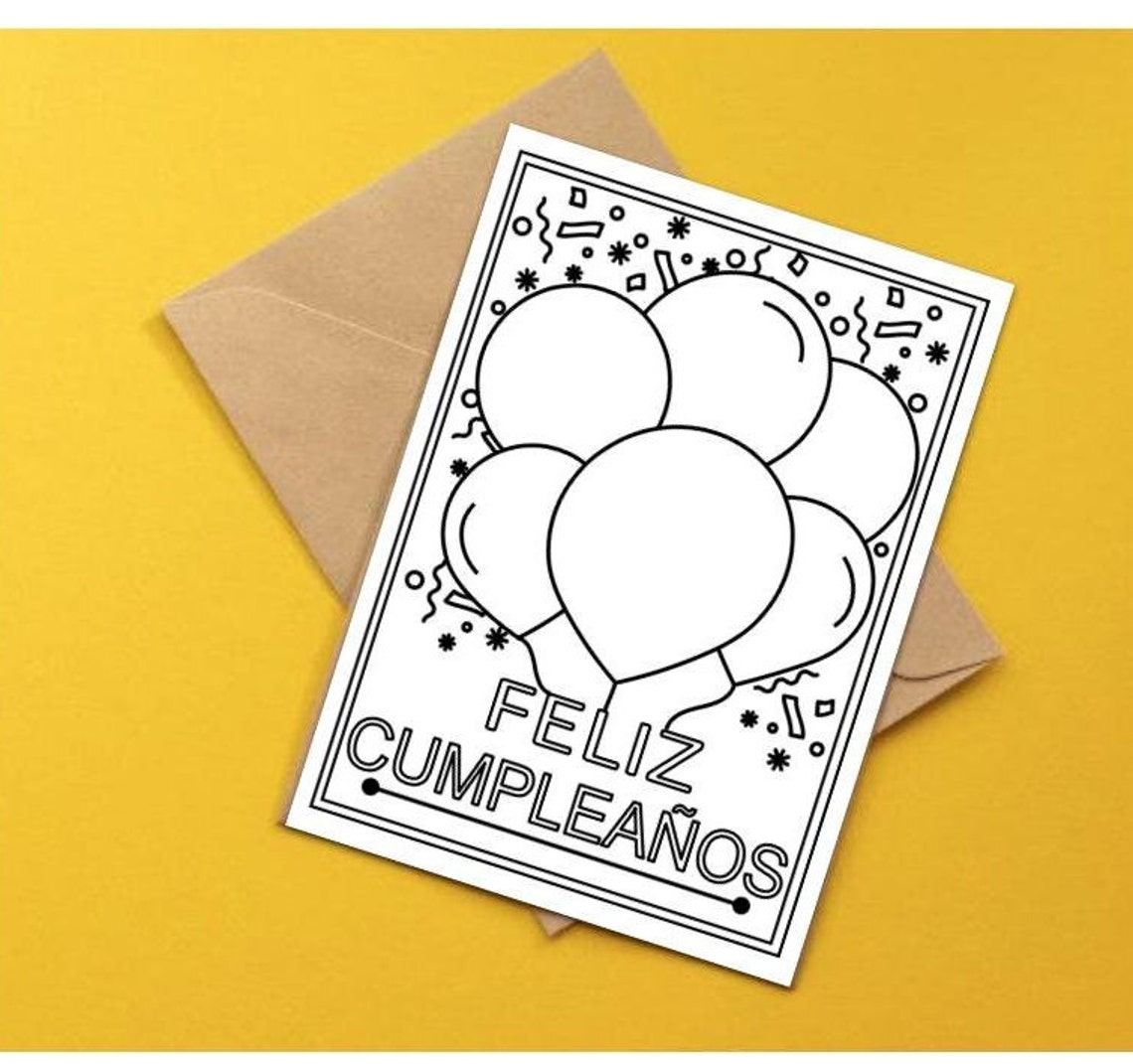 PRINTABLE Colour-in Feliz Cumpleaños Birthday Card | Etsy