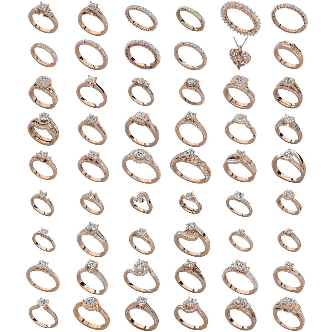 57 Pcs, 3D STL Model Jewelry Ring Pack, Luxury Diamond Solitaire Ring ...