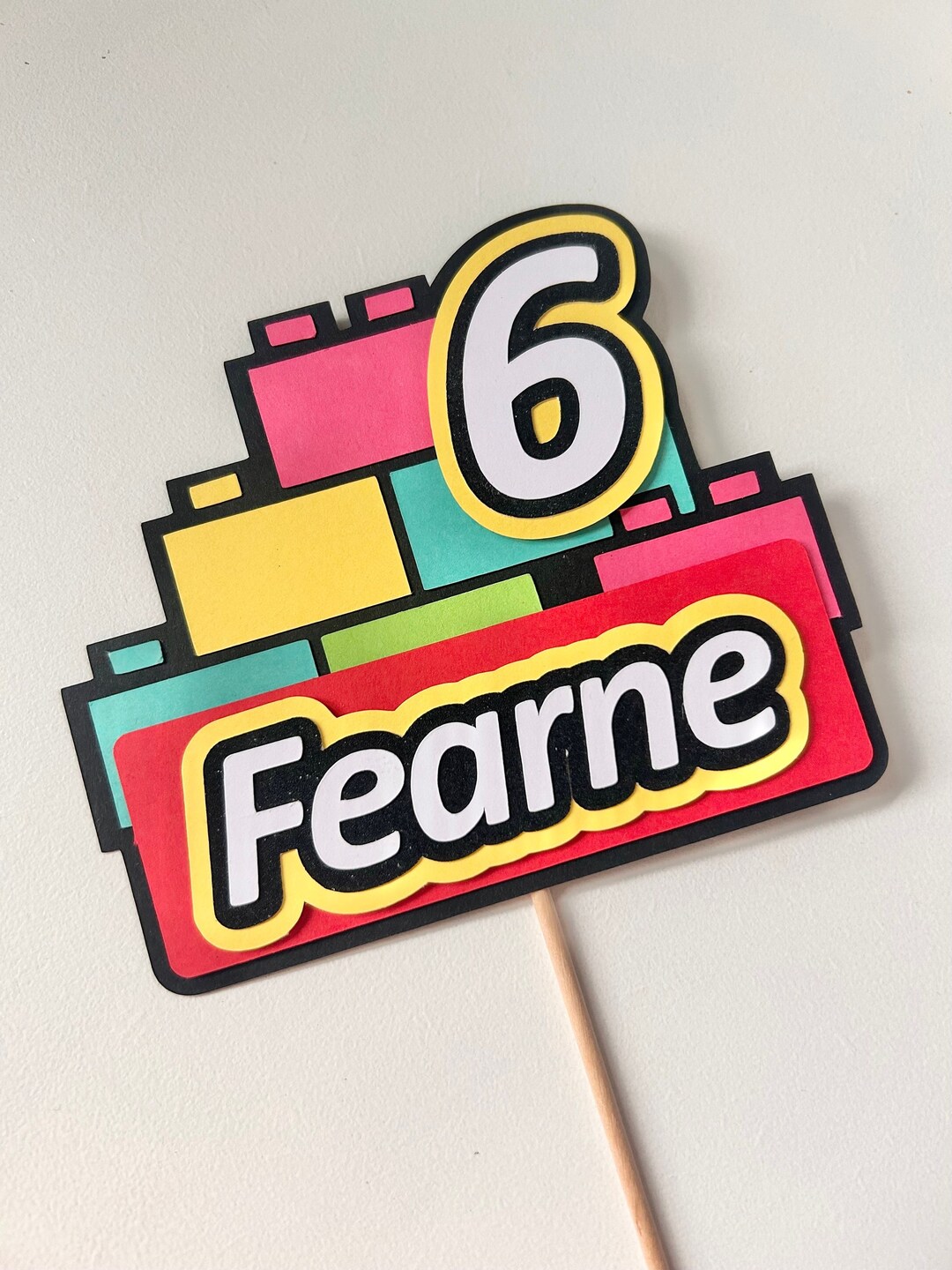 Pink Building Block Personalised Cake Topper, Name Birthday Cake Topper ...