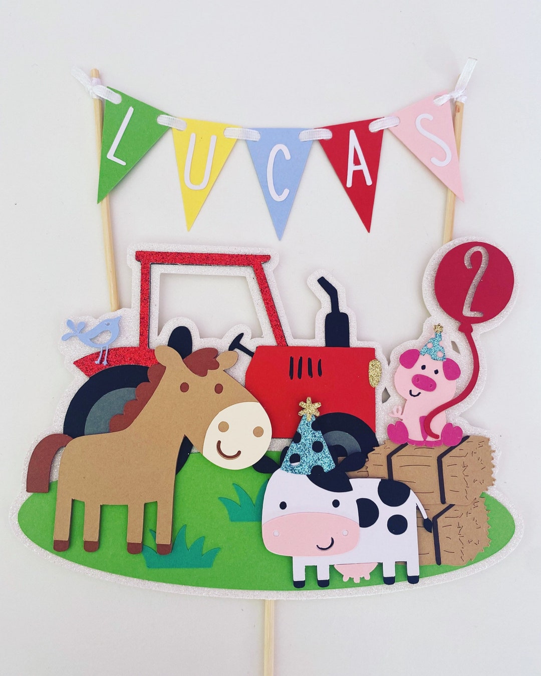 Farm Themed Personalised Cake Topper, Name Birthday Cake Topper, Age ...