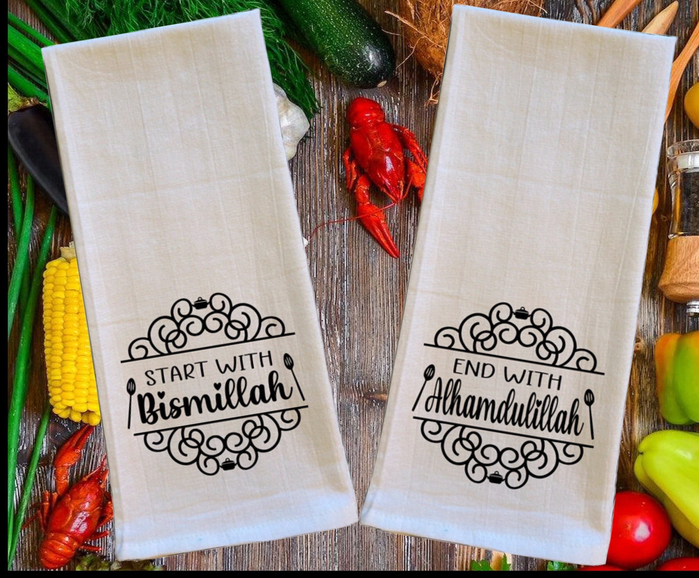 Start With Bismillah Tea Towel Set, Islamic Gift, Eid or Ramadan Decor ...