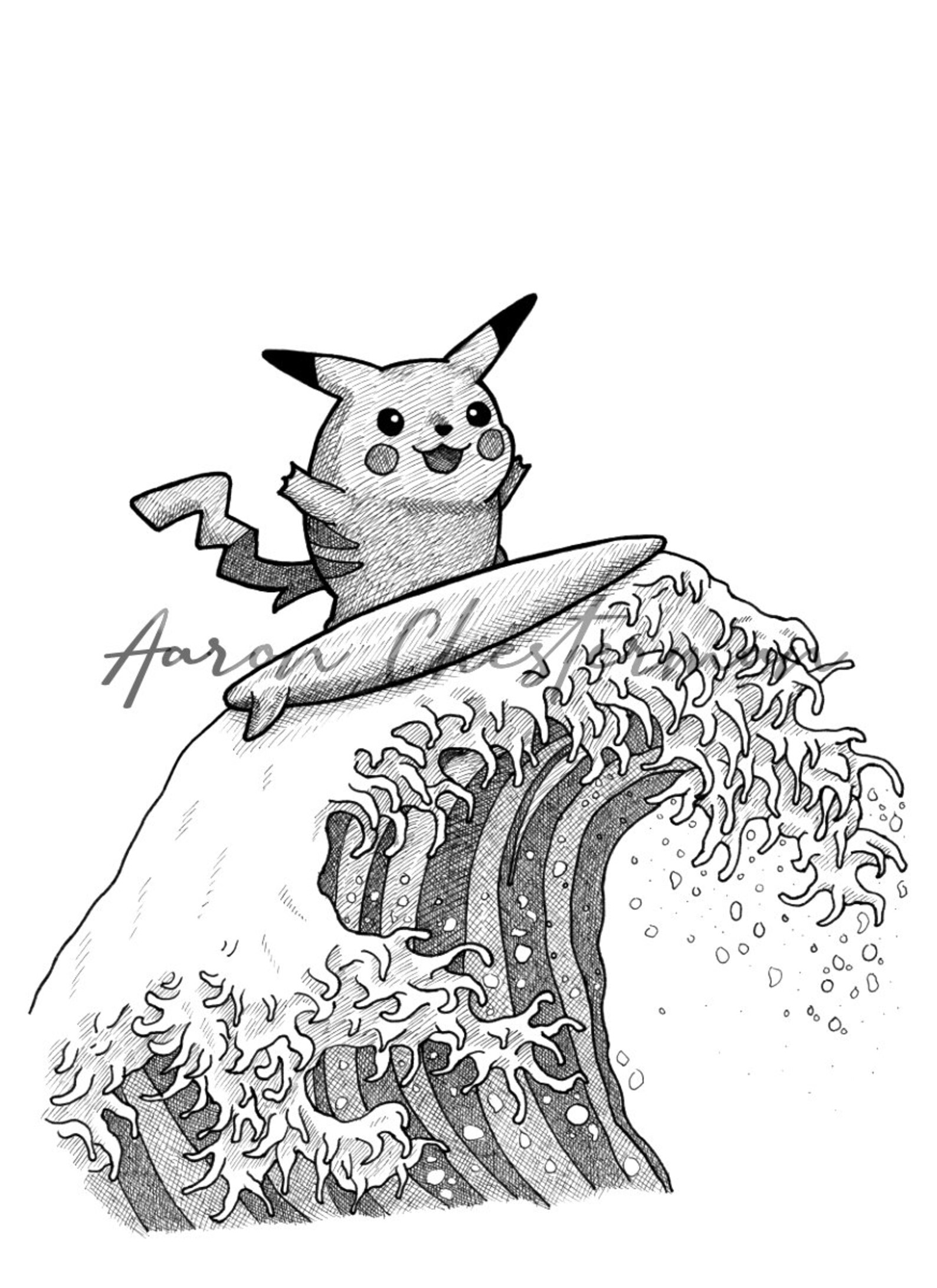 Surfing Pikachu Hokusai Wave Pokemon Art Print | Etsy