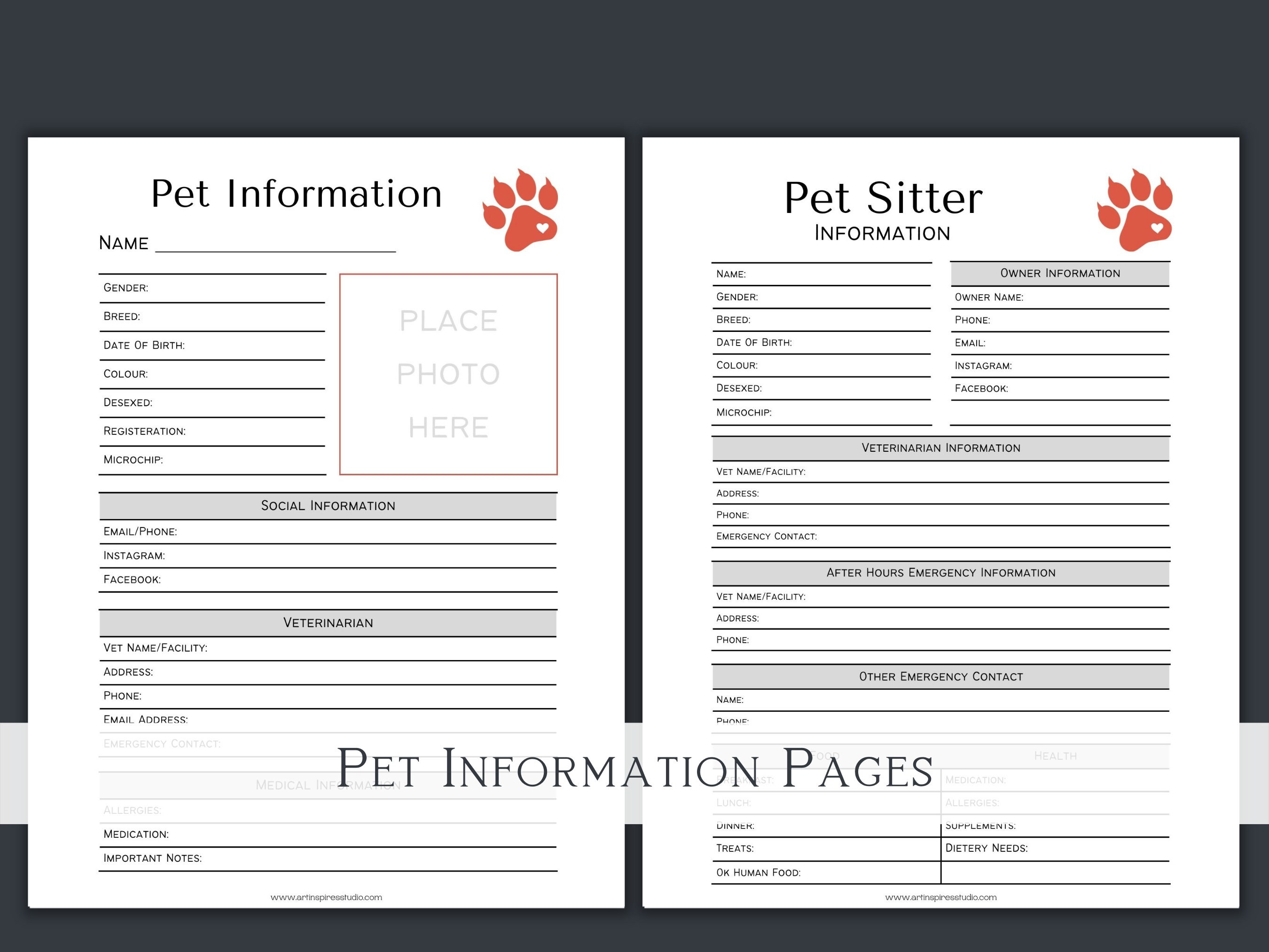 Pet Planner, Printable Pet Organiser, Pet Care, Pet Sitter, Pet Notes ...