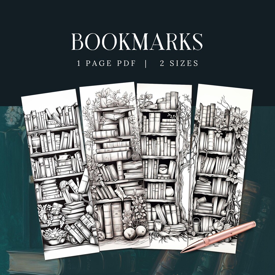 Colour in Bookshelf Bookmarks, INSTANT DOWNLOAD, Coloring in Bookmarks ...