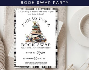 Book Swap/club Themed Editable Invitation - Etsy