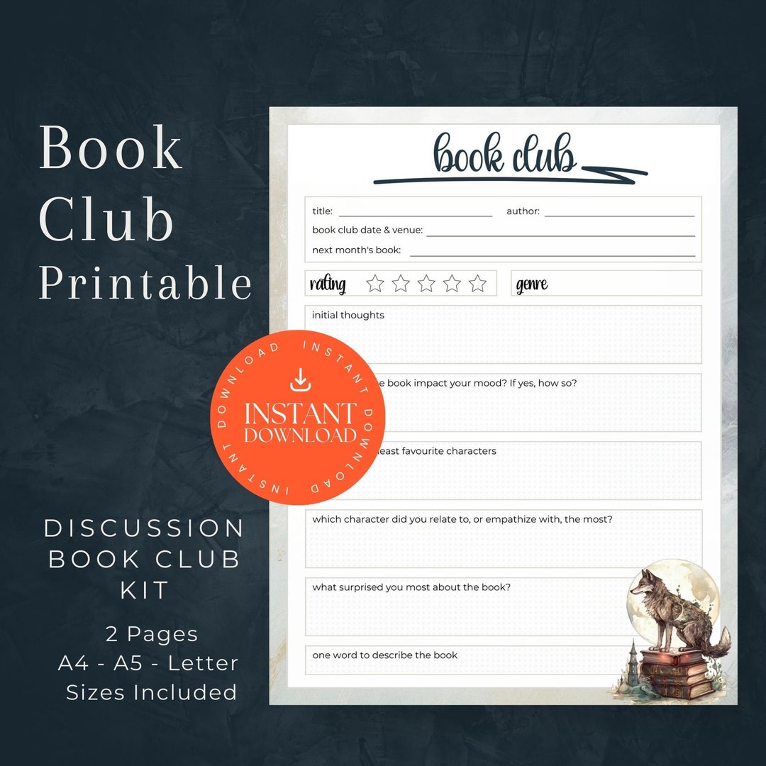 Book Club Printable, Book Club Discussions, INSTANT DOWNLOAD, Questions ...