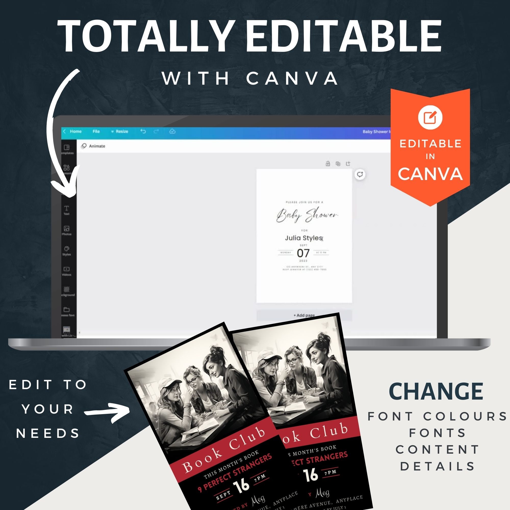 Book Club Digital Invitation Template CANVA Editable Invite - Etsy España