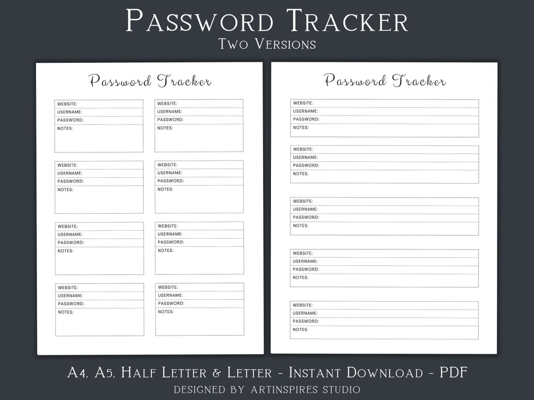 Password Tracker, INSTANT DOWNLOAD, Password Log, PDF - Etsy