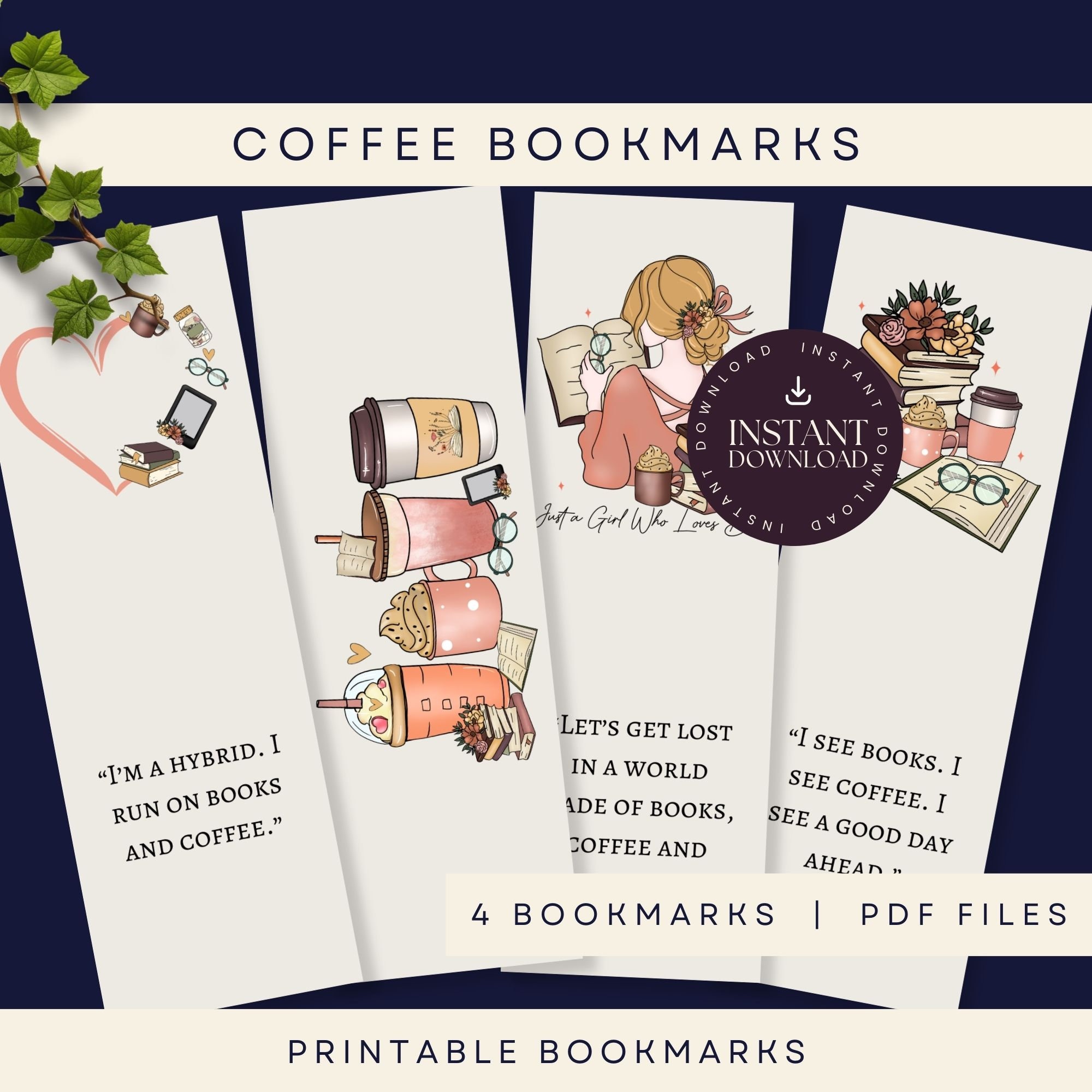 Coffee & Books Bookmarks, INSTANT DOWNLOAD, Printable Bookmarks, Book ...