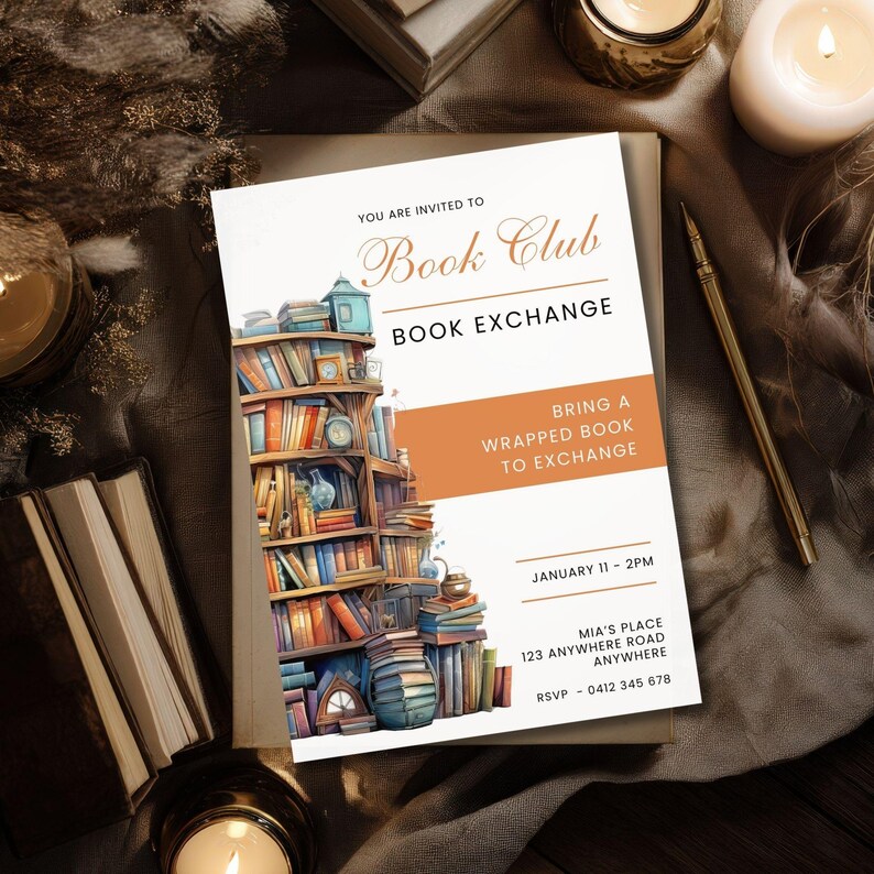 Book Swap Invite Template, CANVA, Holiday Book Exchange, Editable Book ...