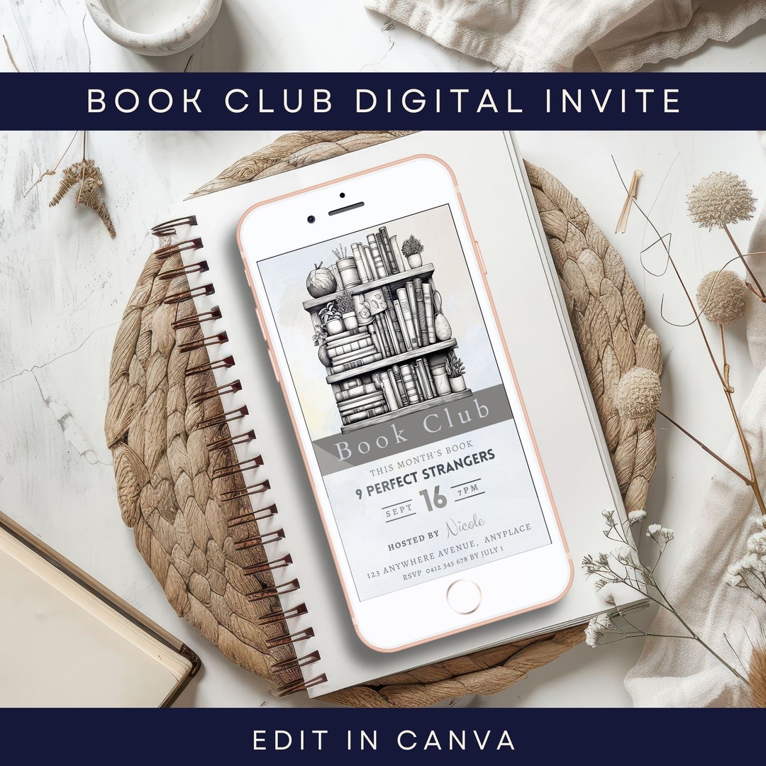 Book Club Digital Invitation Template, CANVA, Editable Invite for Text ...
