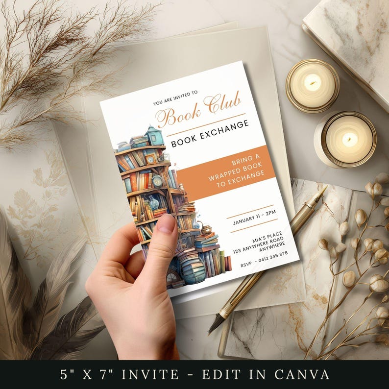 Book Swap Invite Template, CANVA, Holiday Book Exchange, Editable Book ...