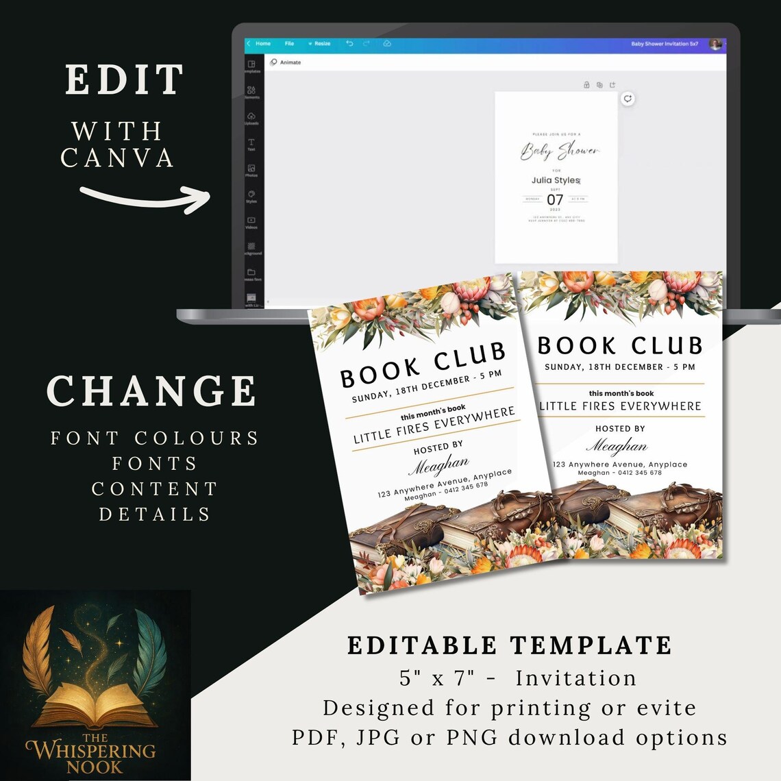 Book Club Invite Template, Native Flower Book Party Digital Invite ...