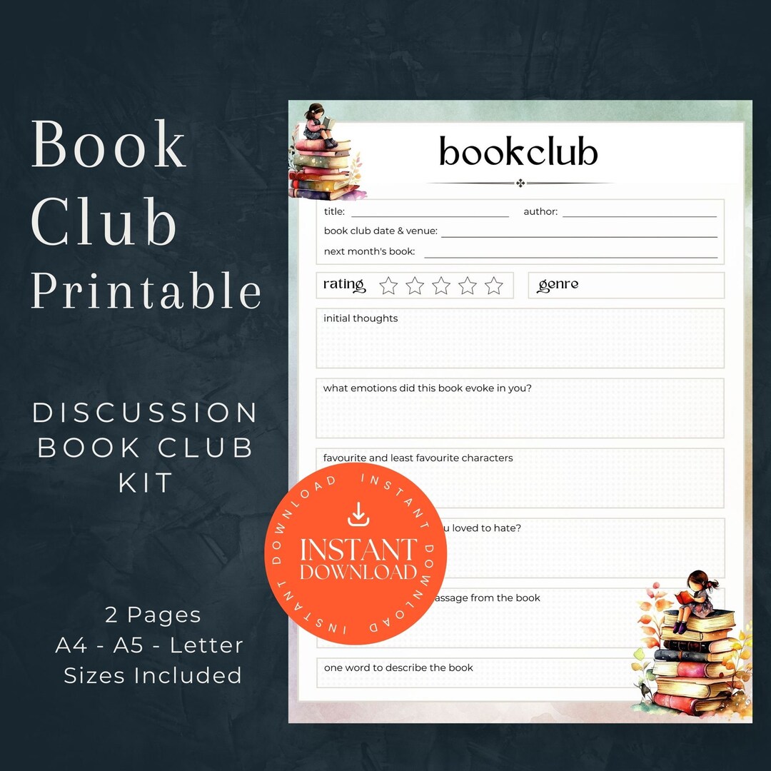 Book Club Printable, Book Club Discussions, INSTANT DOWNLOAD, Questions ...
