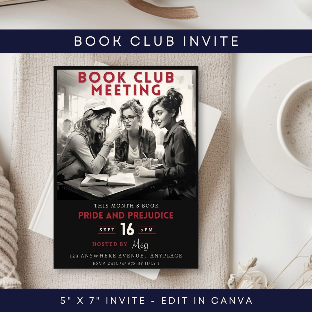 Book Club Invitation Template, CANVA, Editable Invite, Digital ...