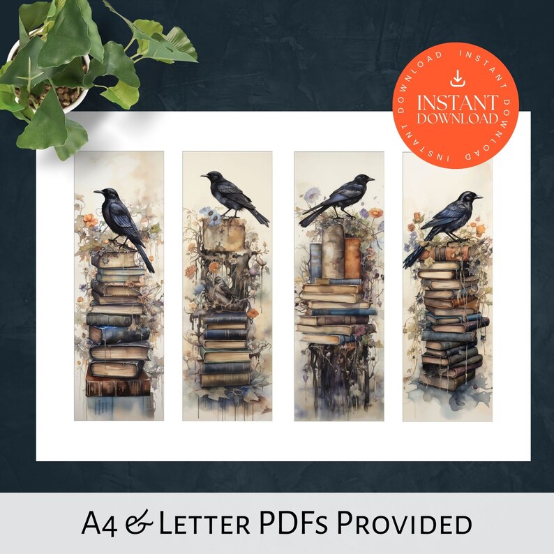 Raven Book Pile Bookmarks INSTANT DOWNLOAD Book Lovers Gift - Etsy