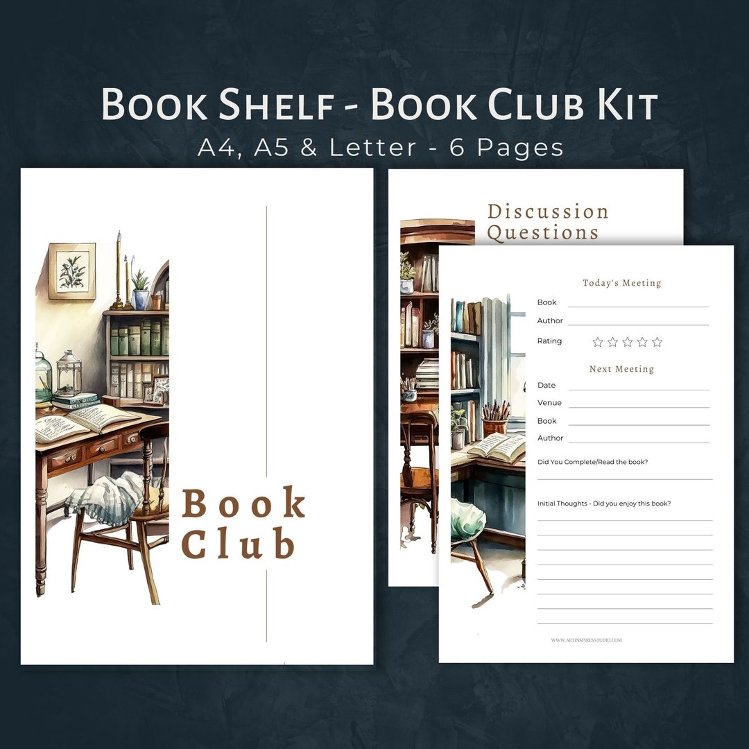 Bookshelf Book Club Kit, INSTANT DOWNLOAD. Book Club Discussion, Book ...