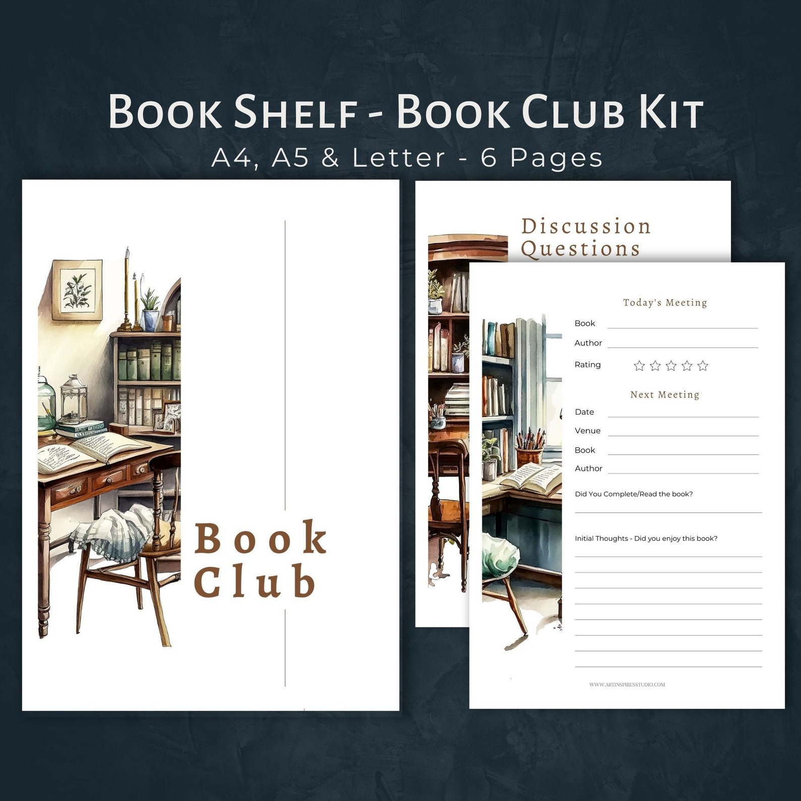 Bookshelf Book Club Kit, INSTANT DOWNLOAD. Book Club Discussion, Book ...