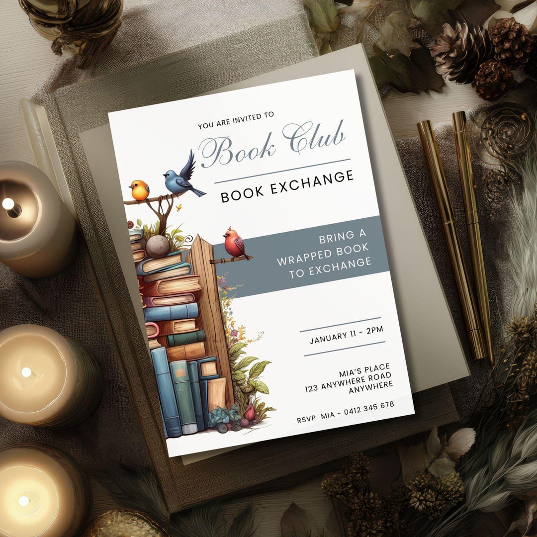 Book Swap Invite Template, CANVA, Holiday Book Exchange, Editable Book ...