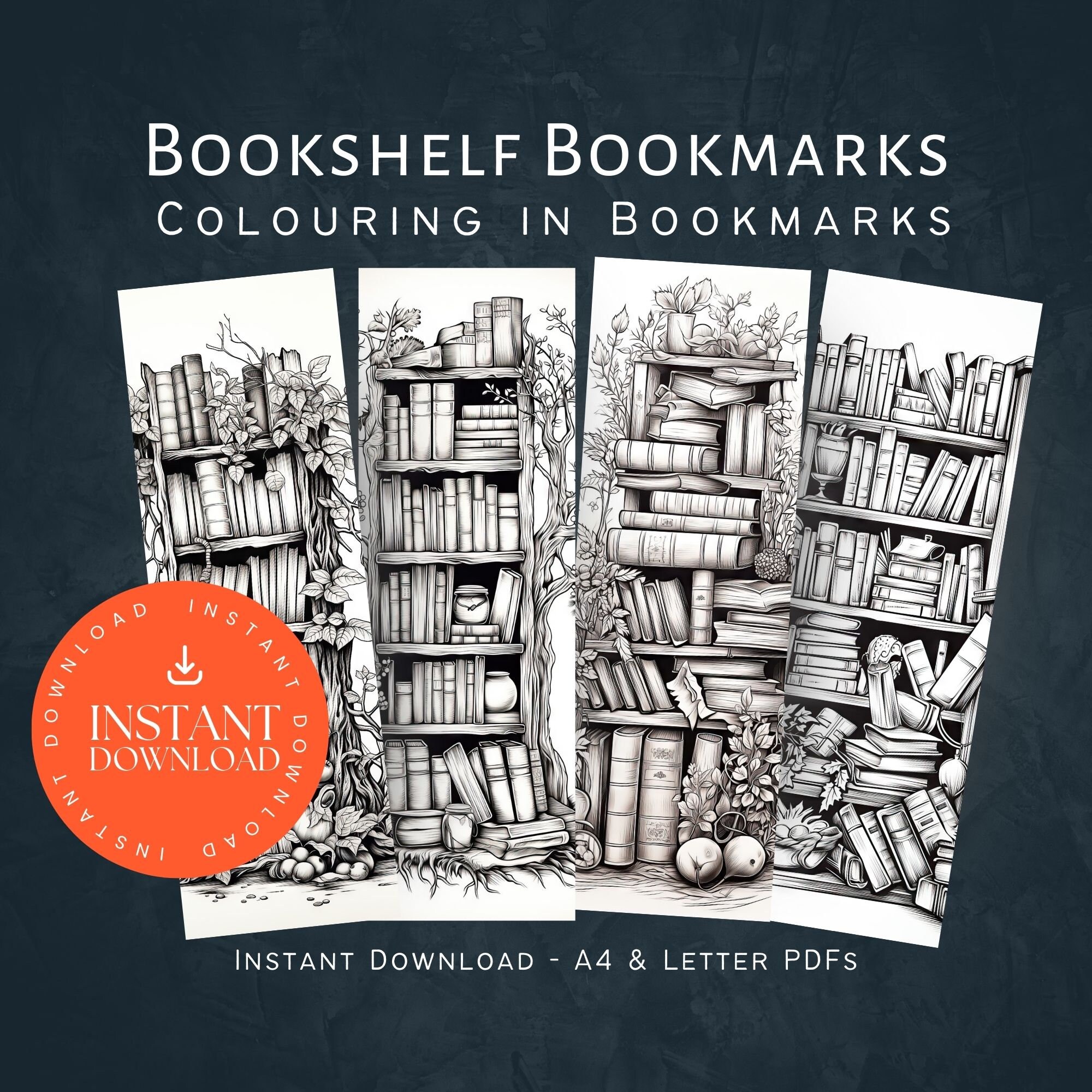 Colour in Bookshelf Bookmarks, INSTANT DOWNLOAD, Coloring in Bookmarks ...