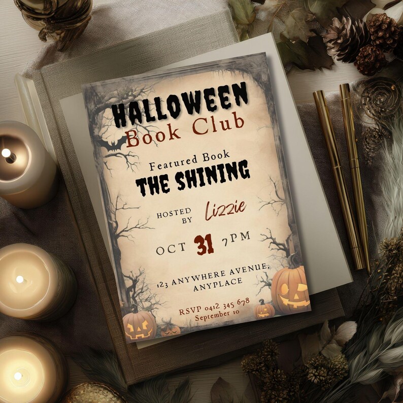 Halloween Book Club Invitation Template, CANVA, Editable Invite ...