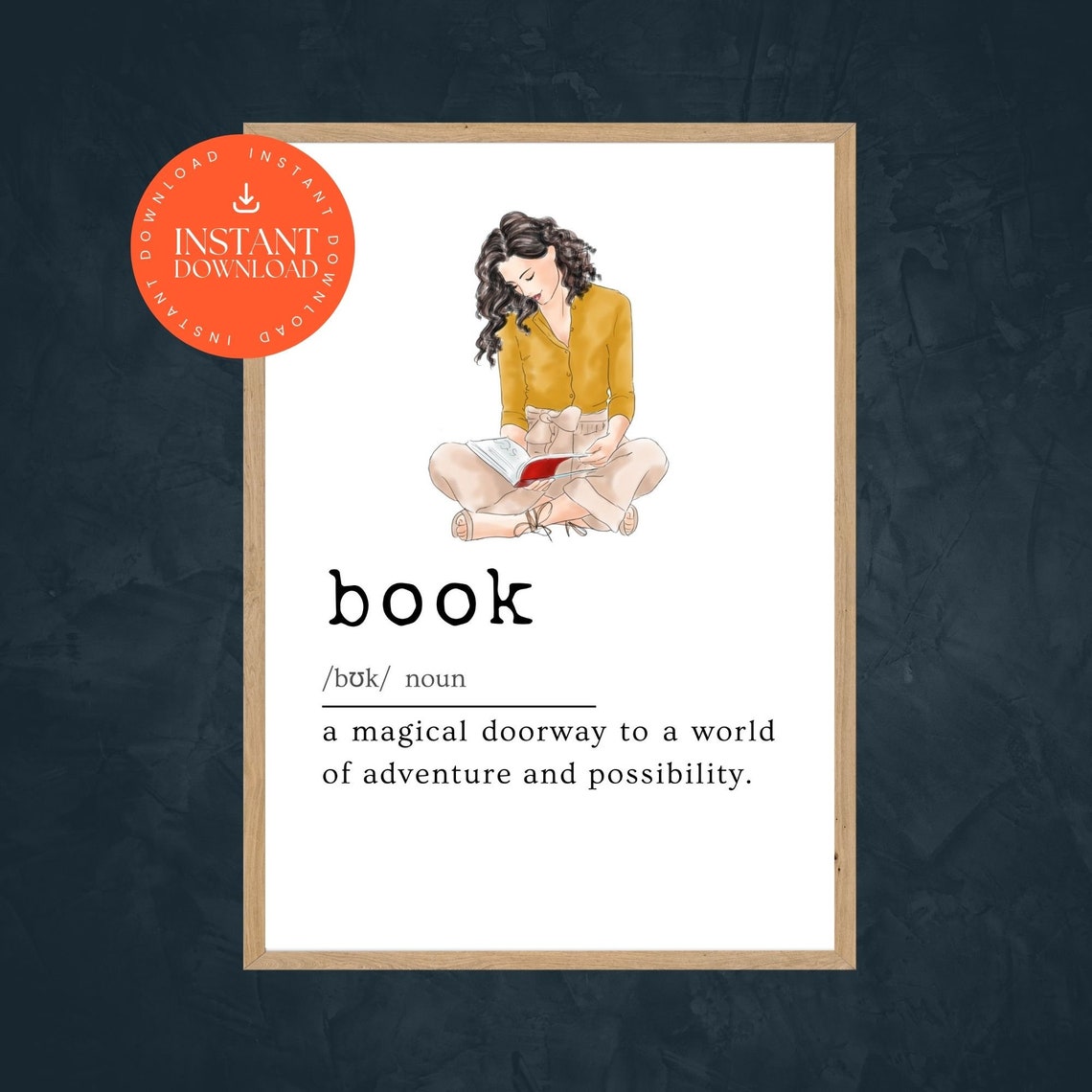 Book Definition Print, Library Poster Printable, Book Club Art, Book ...