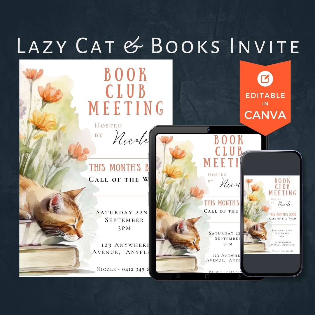 Book Club Invitation Template, CANVA, Editable Invite, Meeting ...