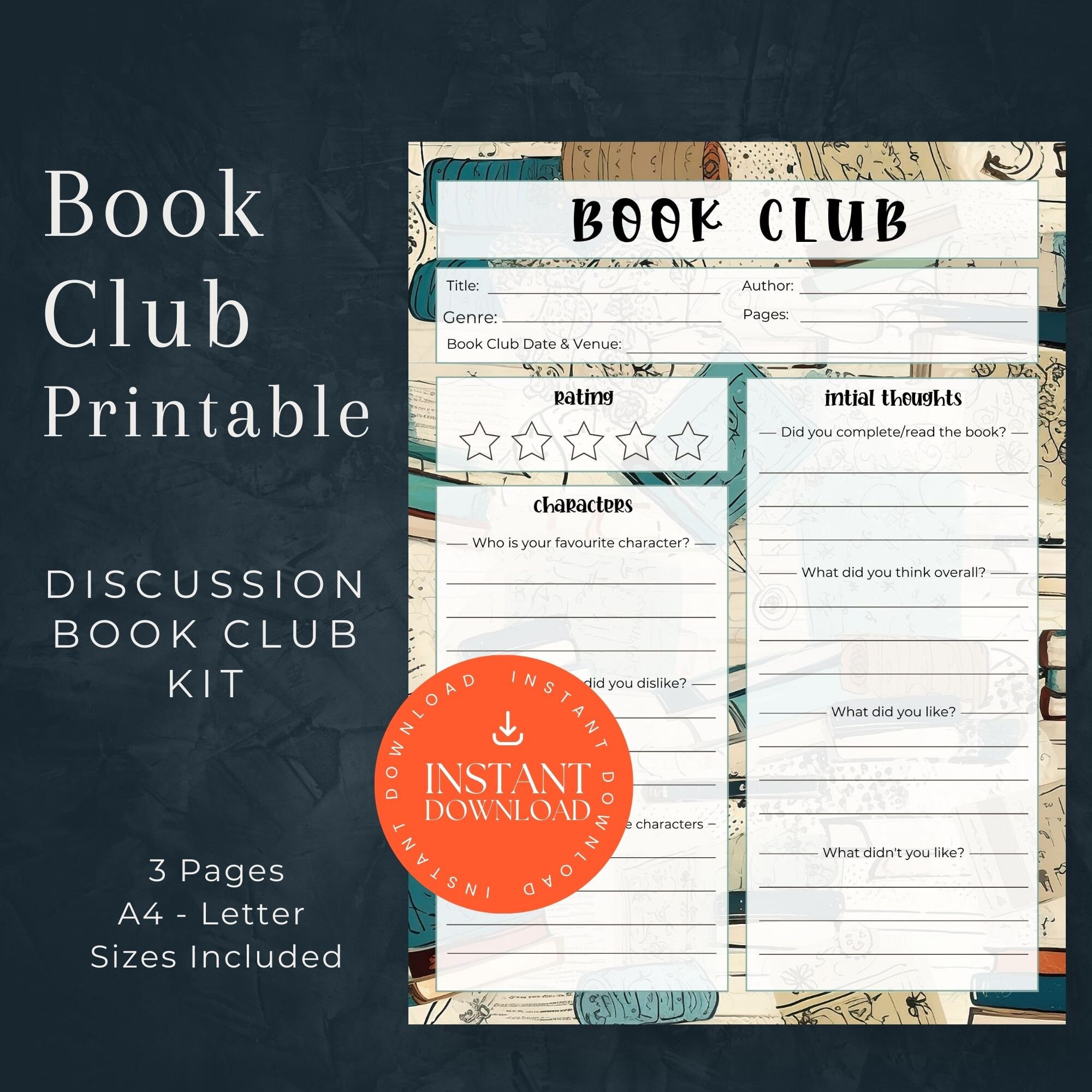 Book Club Printable, Book Club Discussions, DOWNLOAD, Questions for ...